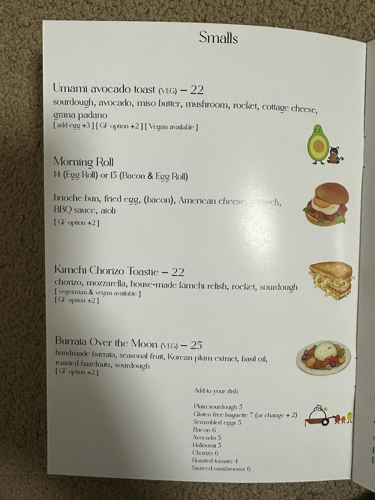 Menu at ellu cafe, Surry Hills