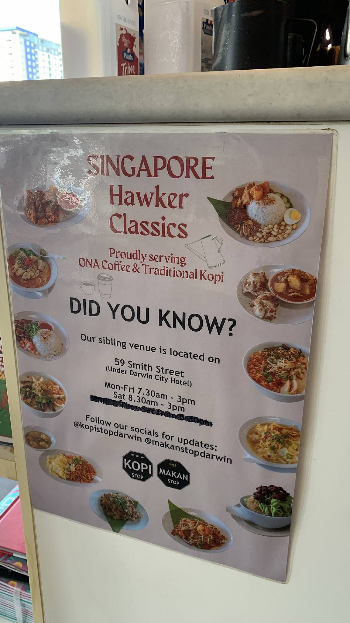 Menu at Kopi Stop cafe, Darwin City