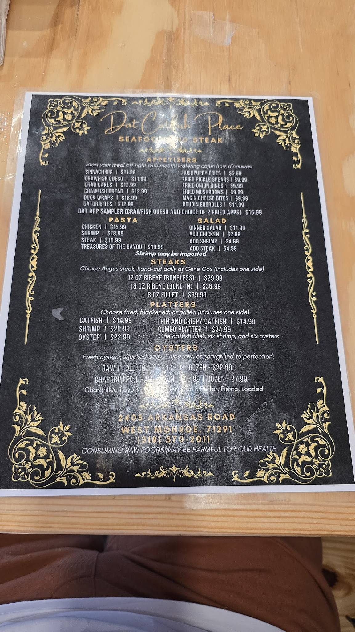 Menu at Dat Catfish Place pub & bar, West Monroe