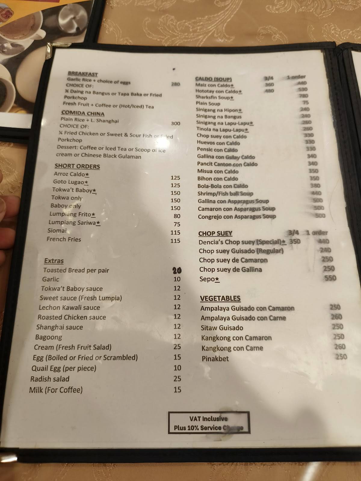 Menu at Davao Dencia's Restaurant, Davao City, General Luna St