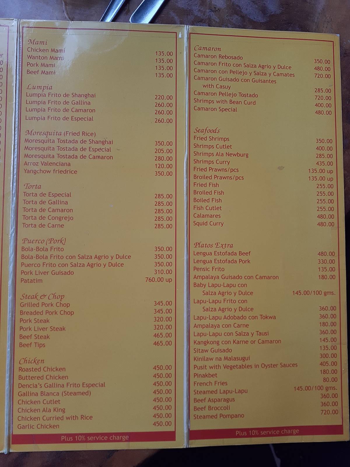 Menu at Davao Dencia's Restaurant, Davao City, General Luna St