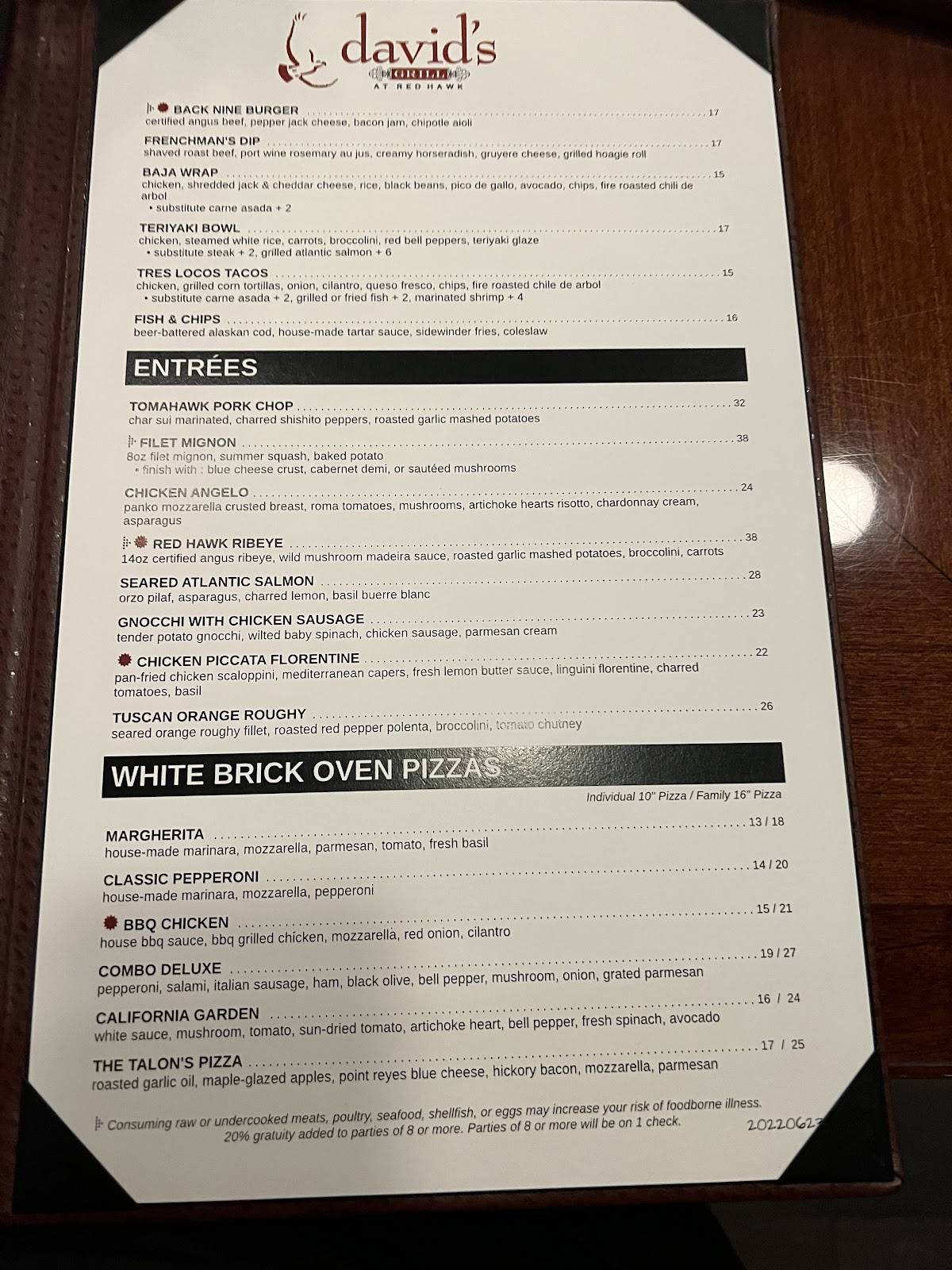 Menu at David's Grill pub & bar, Sparks