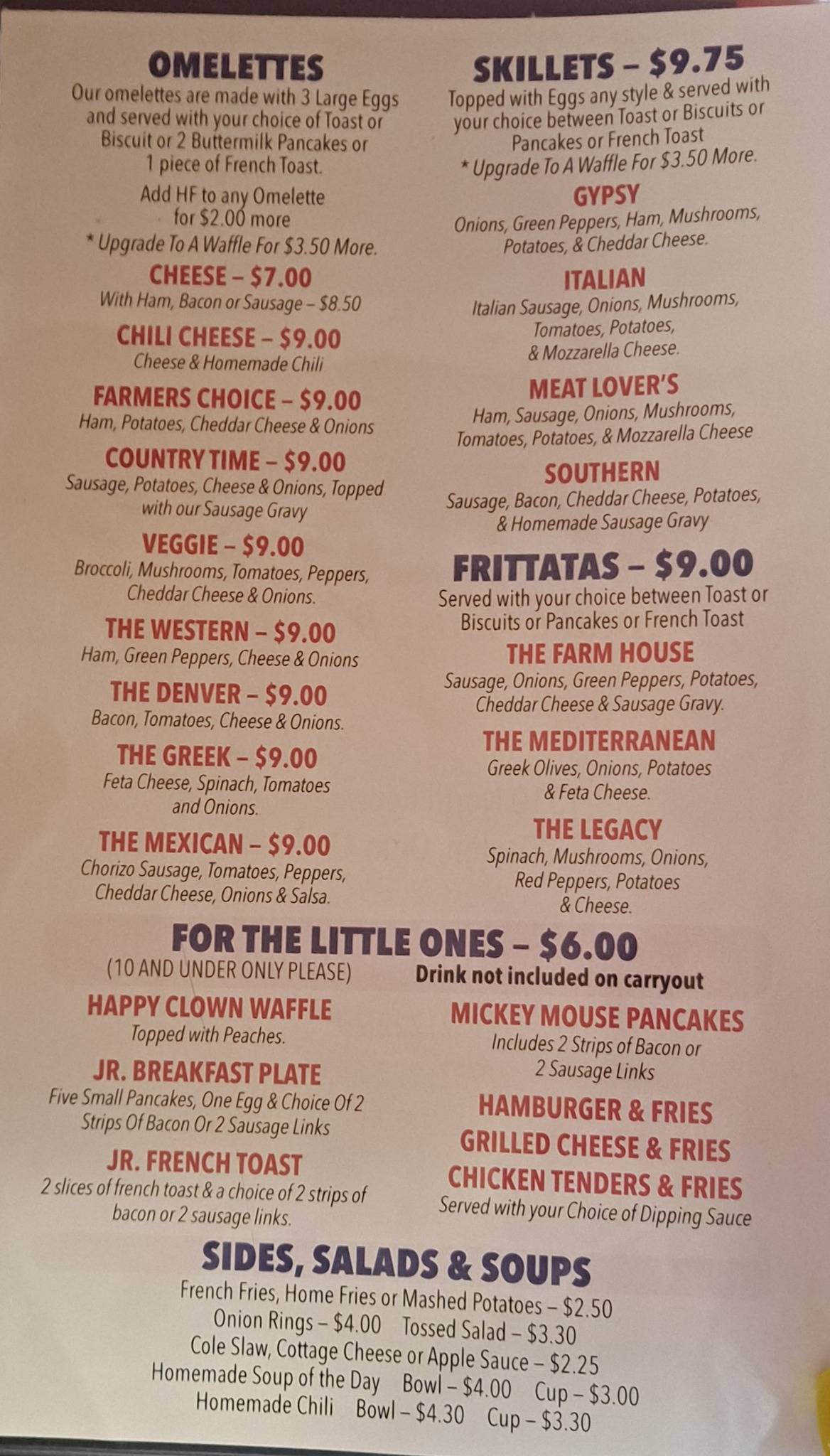 Menu at Legacy Pancake House restaurant, Dayton