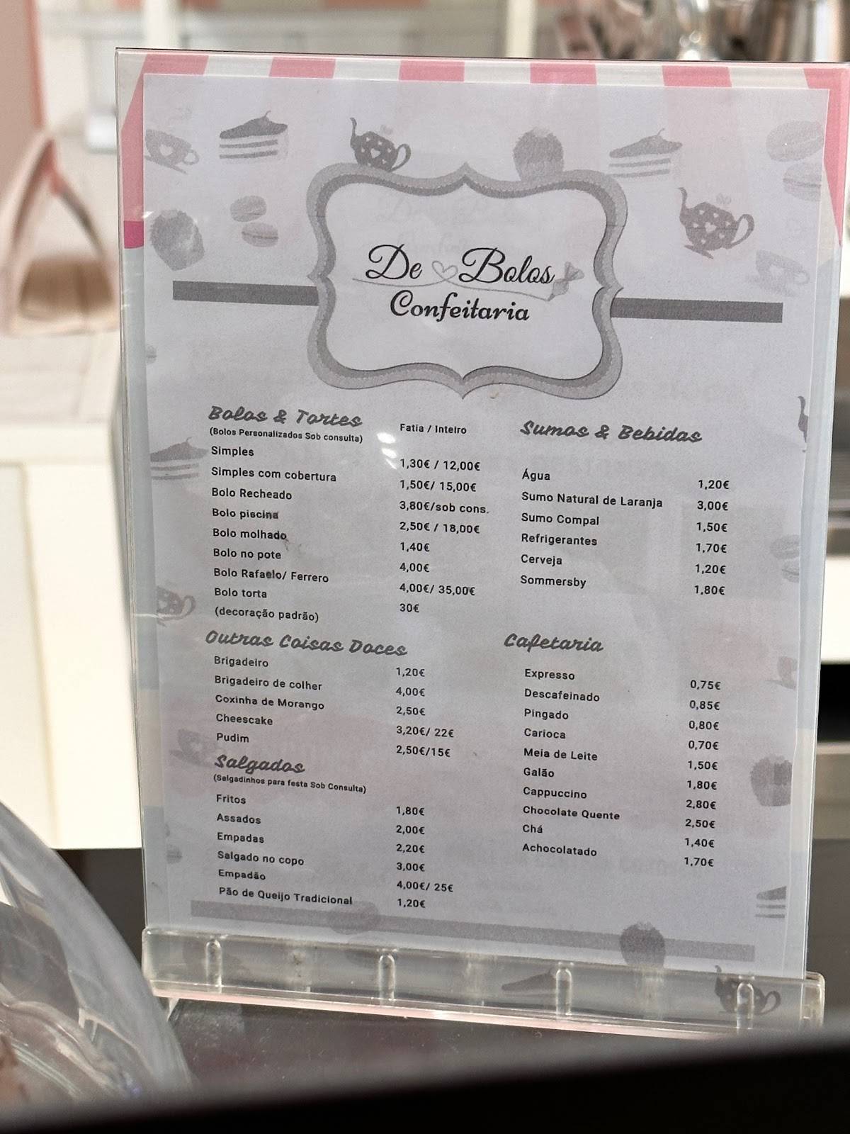 Menu at De Bolos, Lisbon
