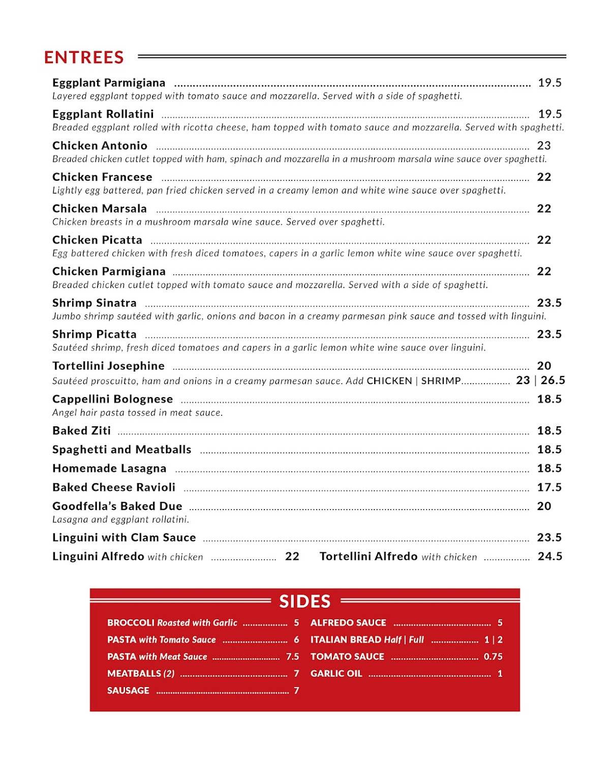 Menu at Goodfella's Pizzeria & Italian Restaurant, DeBary