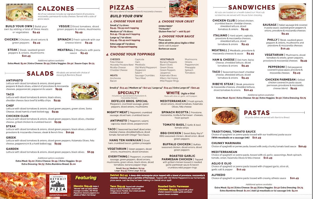 Menu at DeFelice Bros Pizza - Wheeling pizzeria, Wheeling, National Rd