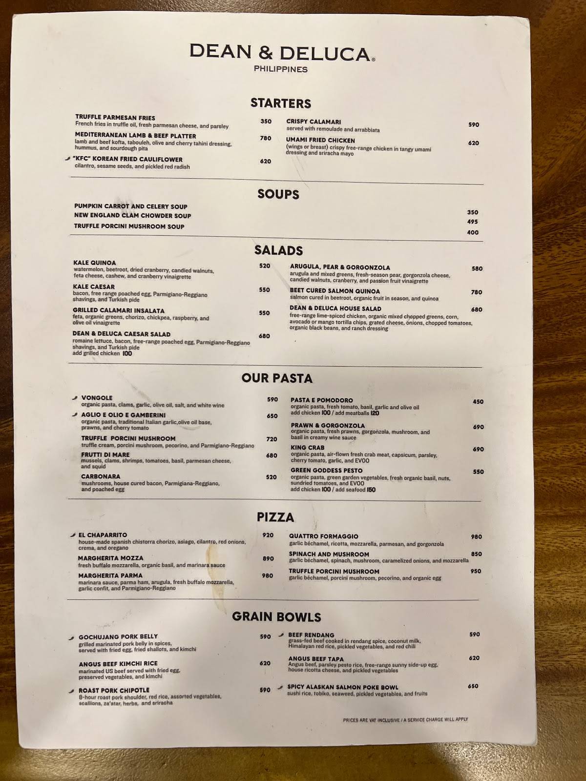 Menu at Dean and DeLuca Quezon City cafe, Quezon City