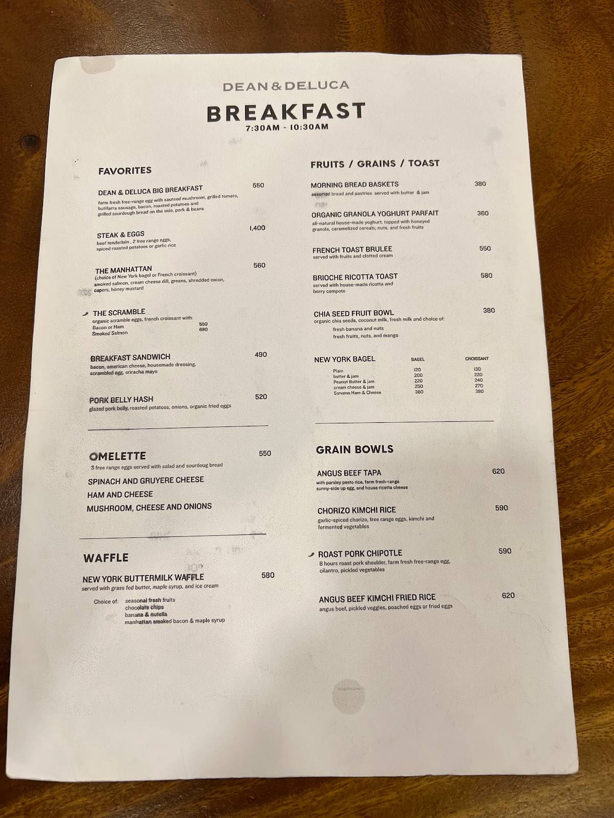 Menu at Dean and DeLuca Quezon City cafe, Quezon City