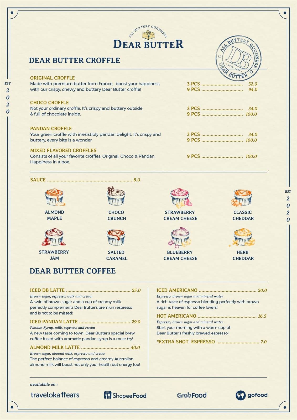 Menu at Dear Butter Manado, Indonesia