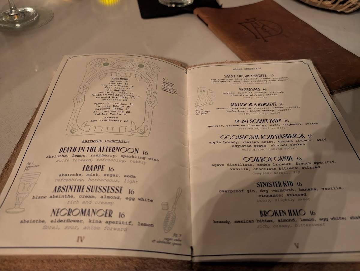 Menu at Death In The Afternoon pub & bar, Orlando