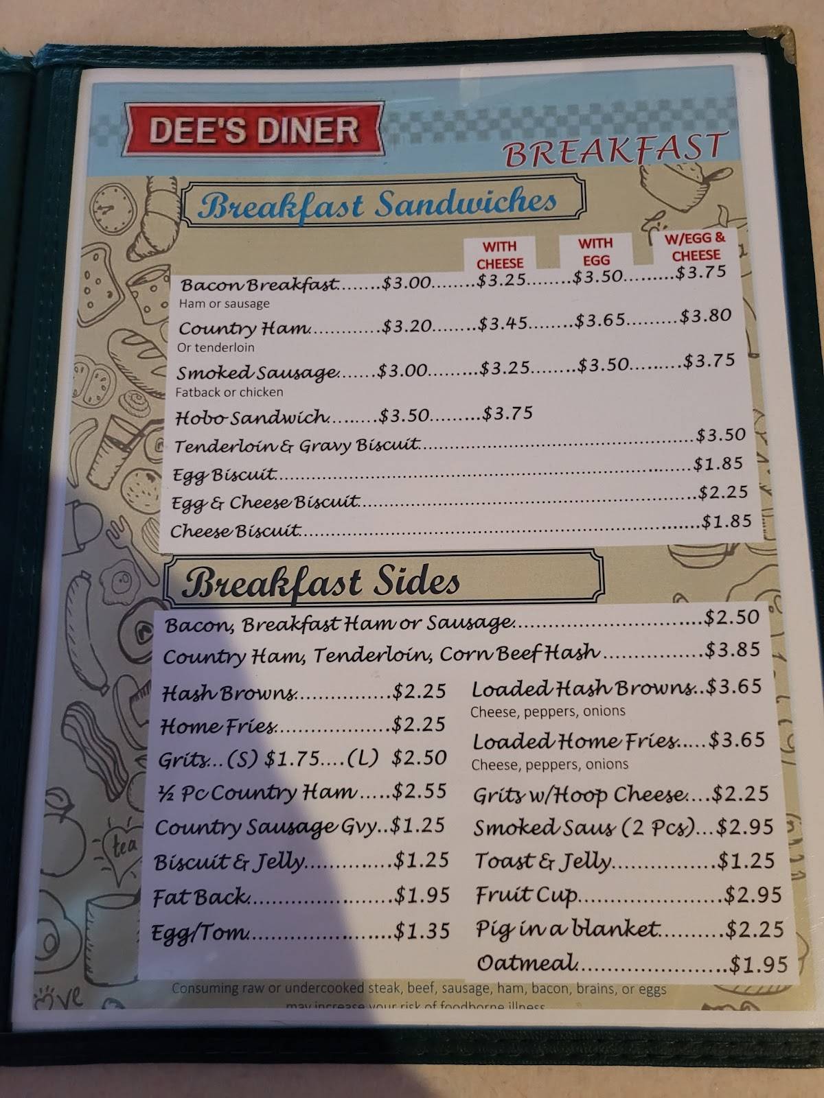Menu at Dee's Diner restaurant, Goldsboro, W Grantham St