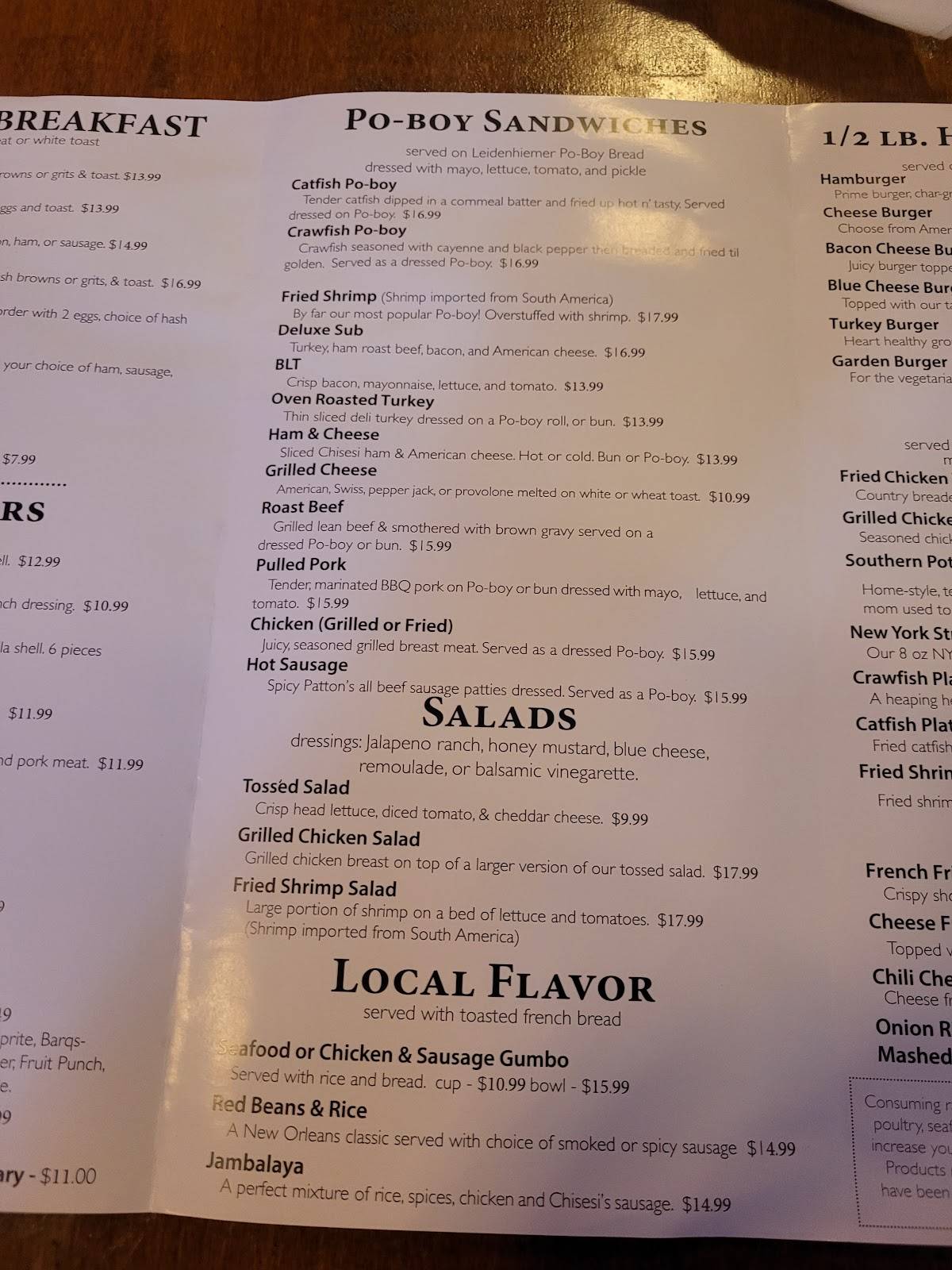 Menu at Déjà Vu Restaurant & Bar, New Orleans