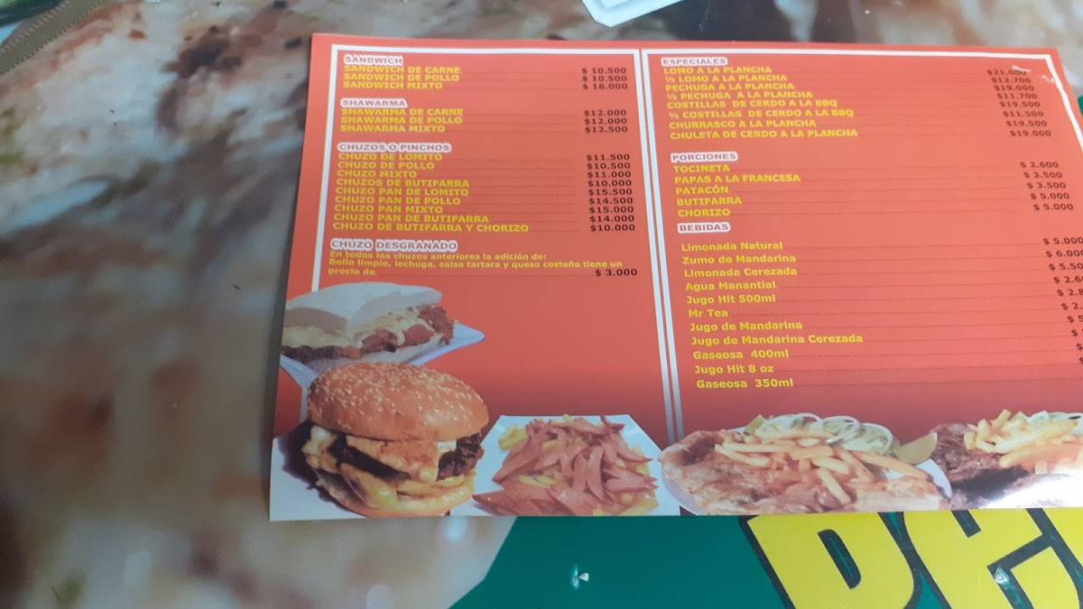 Menu at Deli Mazorca restaurant, Bogotá