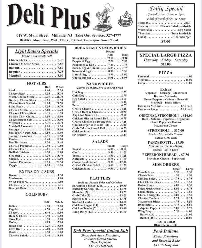 Menu at Deli Plus pizzeria, Millville