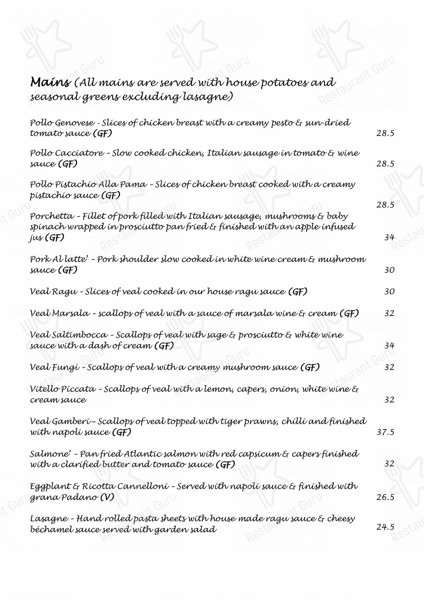 Menu at Delizioso restaurant, Laurieton