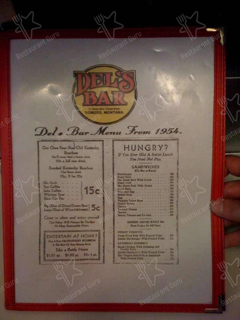 Menu at Del's Bar & Grill, Somers