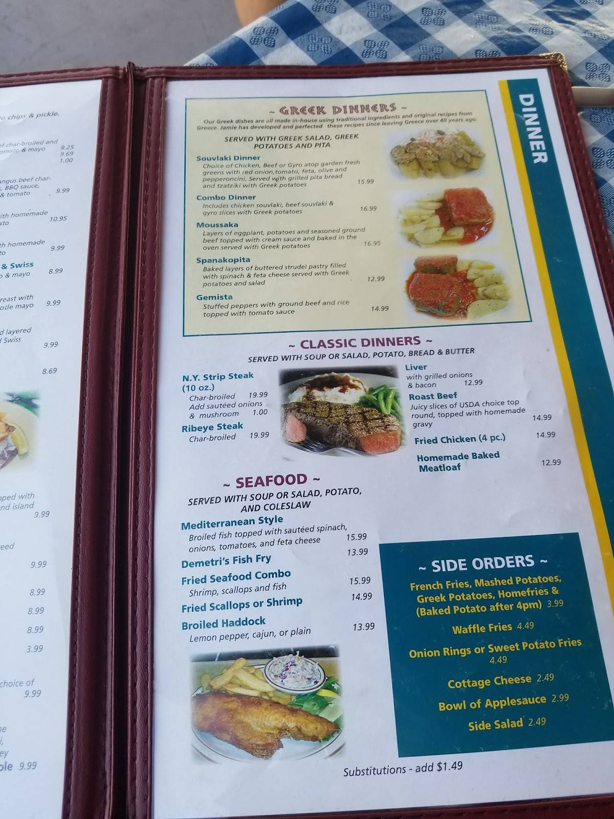 Menu at Demetri's On the Lake restaurant, Dunkirk, 6-8 Lake Shore Dr W