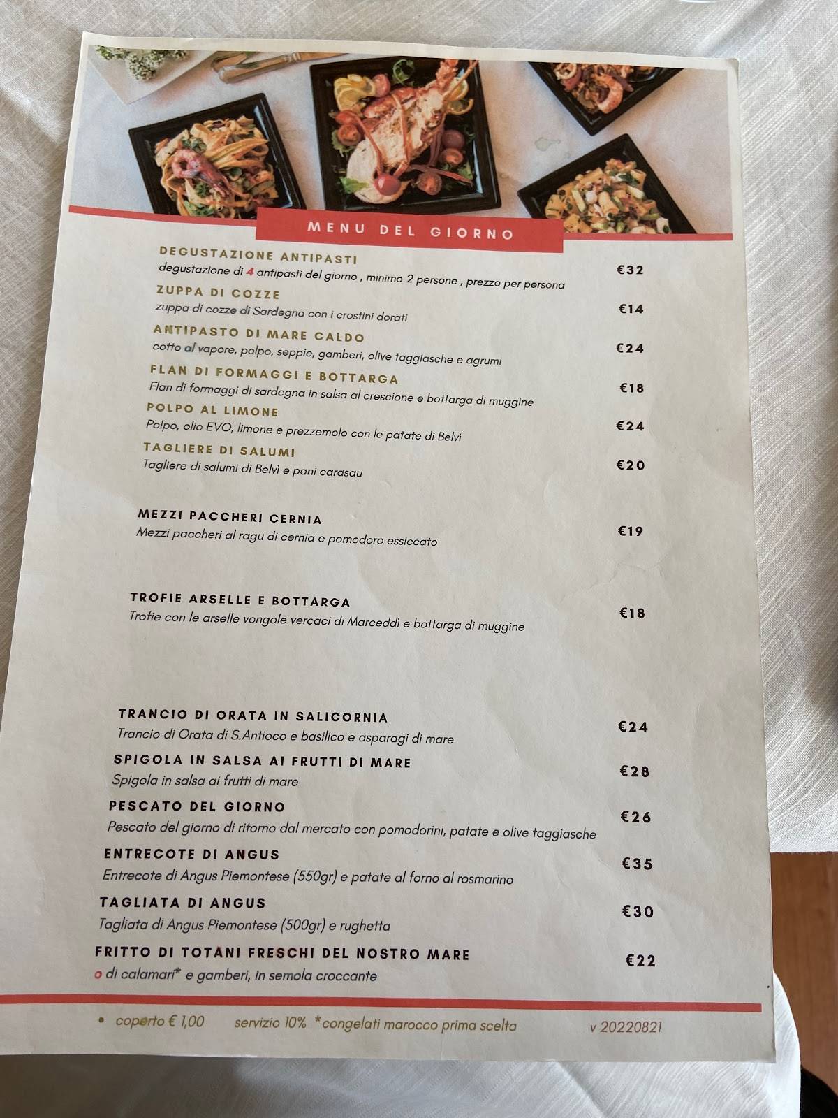 Menu da Dentro il porticciolo ristorante, Cagliari