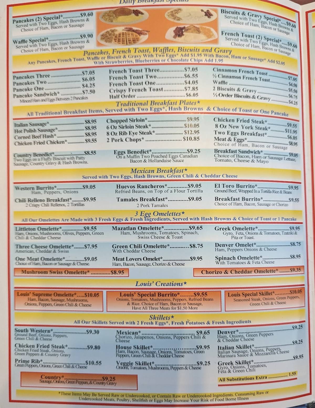Menu at Louis' Diner restaurant, Littleton