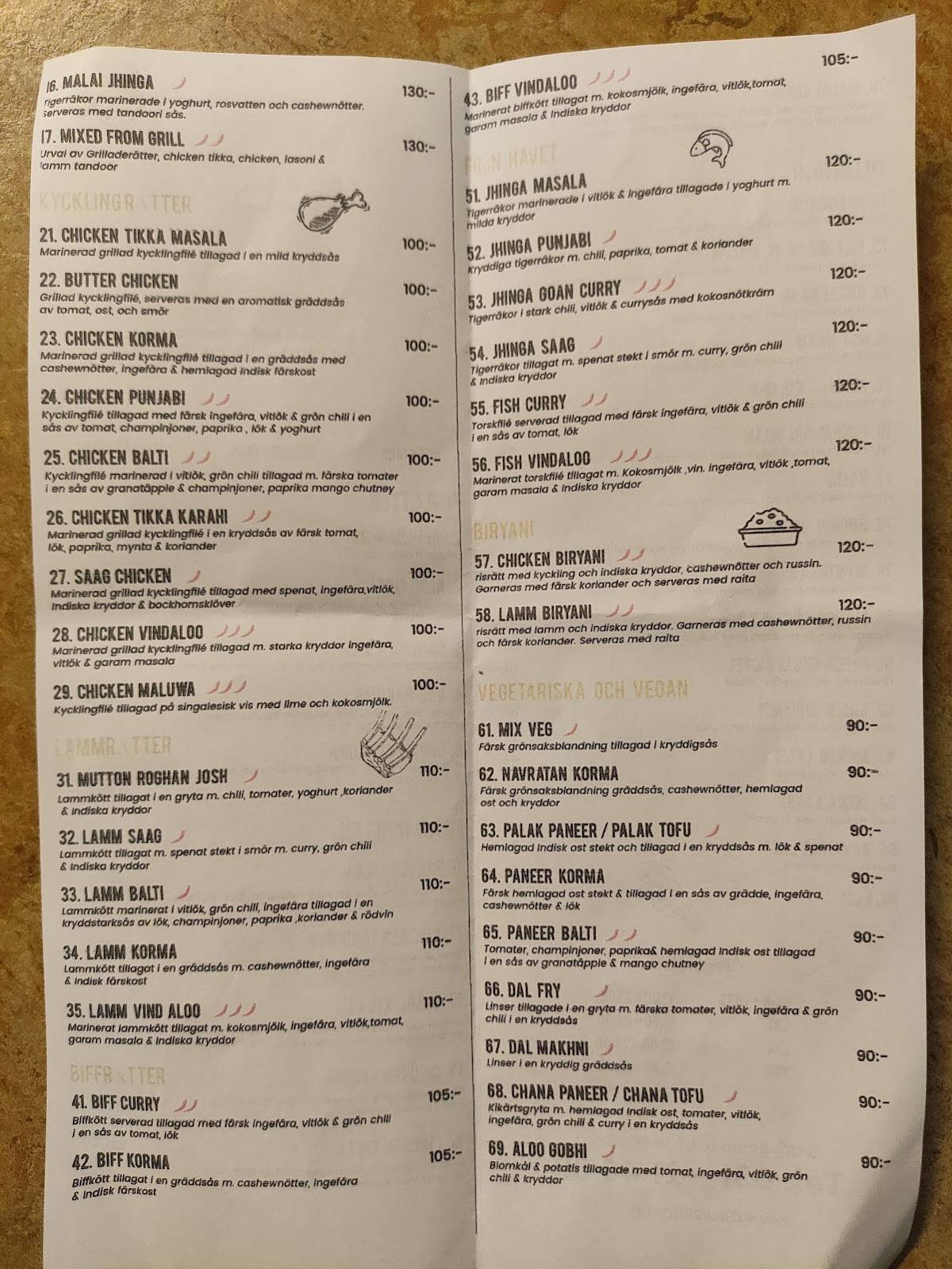 Menu at Mumbai Lounge SKF restaurant, Gothenburg, Brahegatan 6