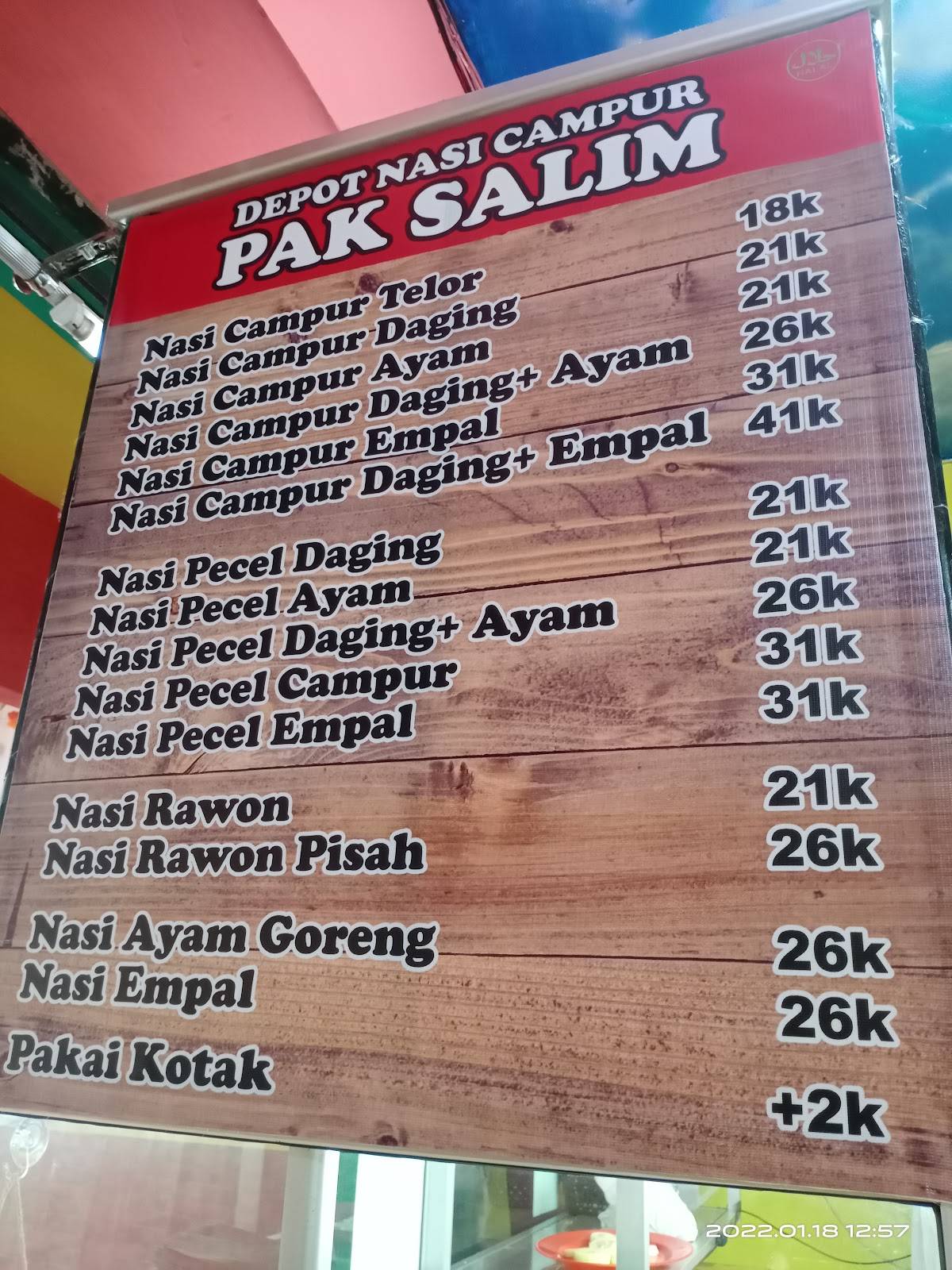 Carta del restaurante Depot Nasi Campur Pak Salim, Surabaya