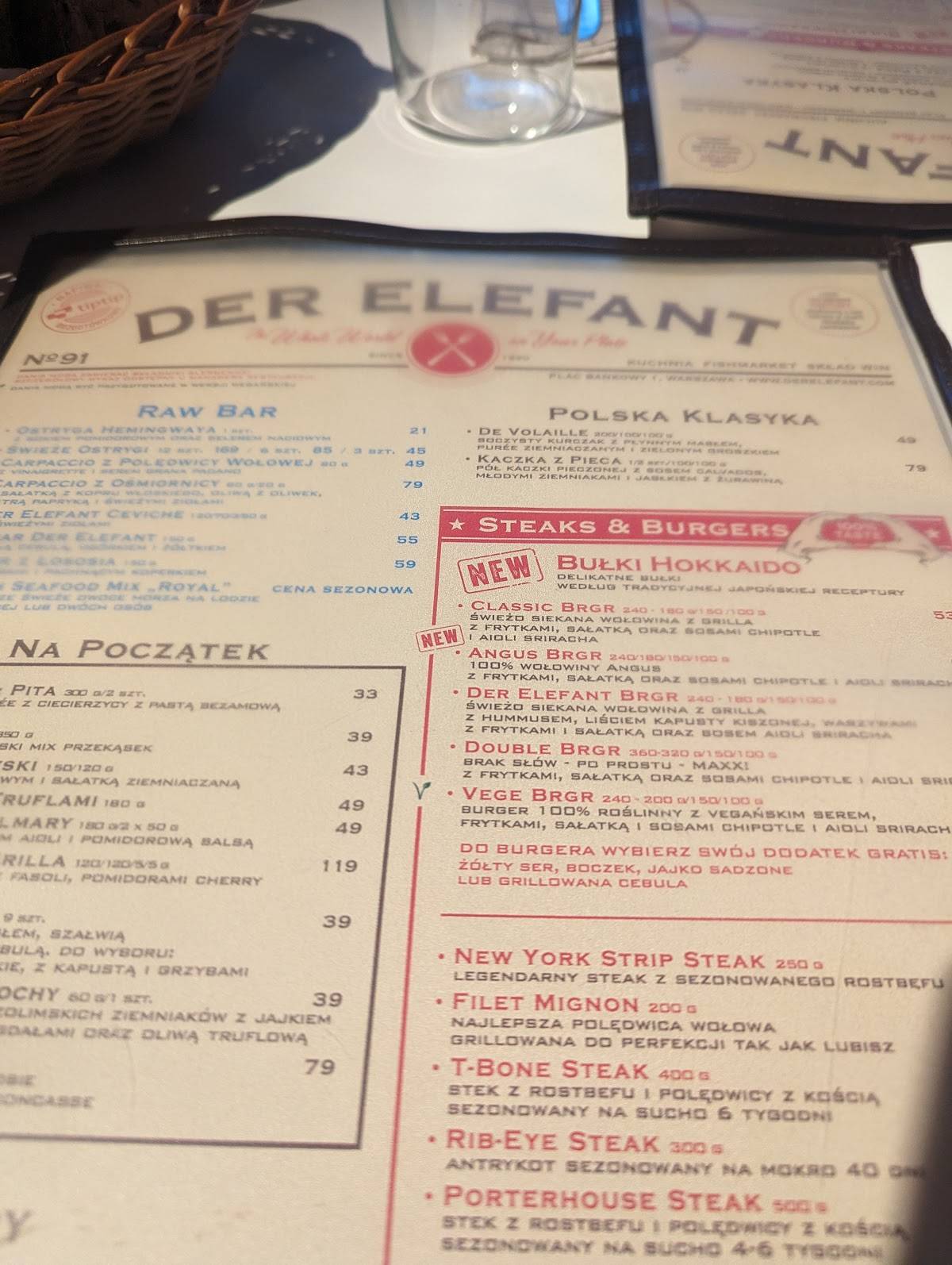Menu at Der Elefant pub & bar, Warsaw