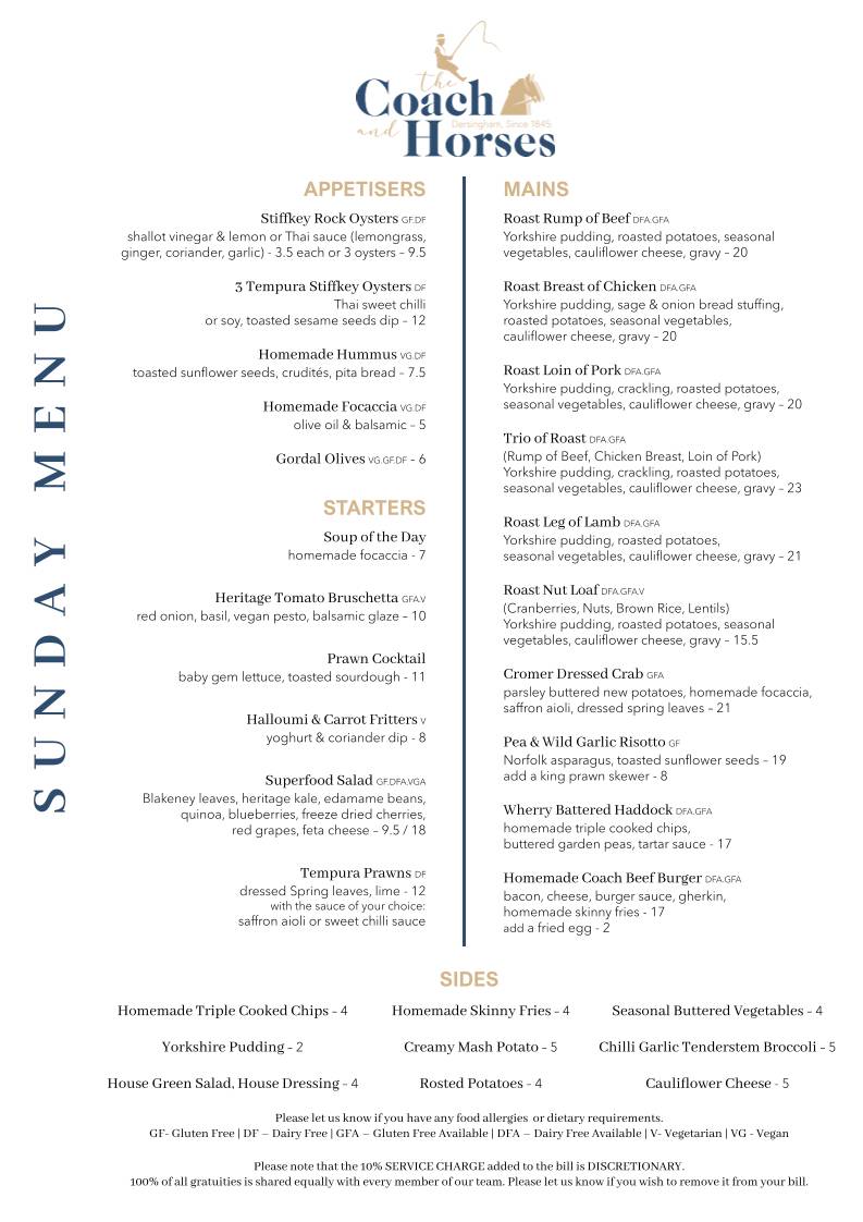 Menu at The Coach & Horses pub & bar, Dersingham