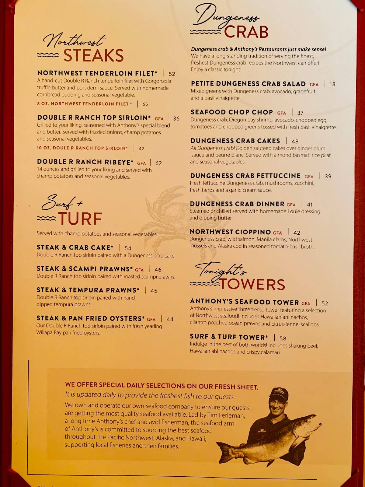 Menu at Anthony's HomePort restaurant, Des Moines, 421 S 227th St