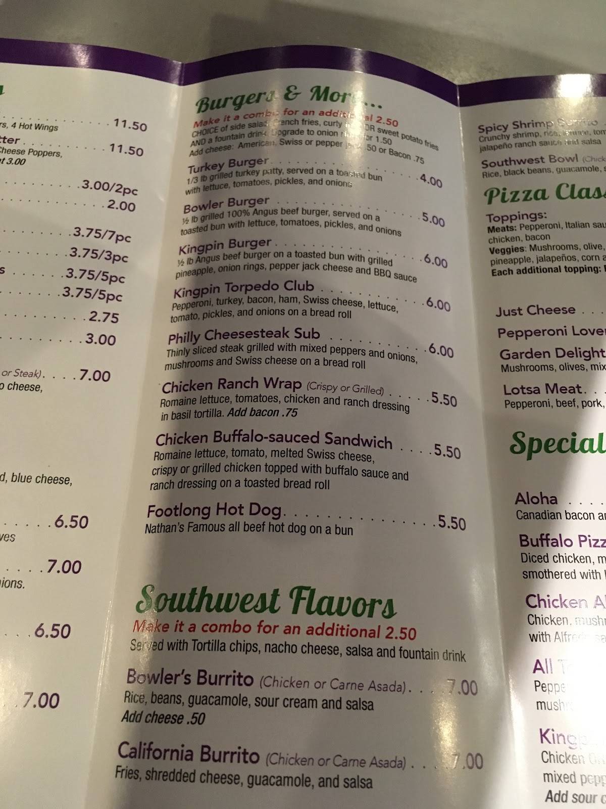 Menu at Desert Lanes & Kingpin Pizzeria Cafe, Seeley, NAF El Centro