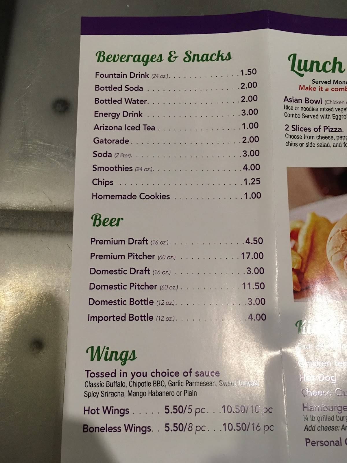 Menu at Desert Lanes & Kingpin Pizzeria Cafe, Seeley, NAF El Centro
