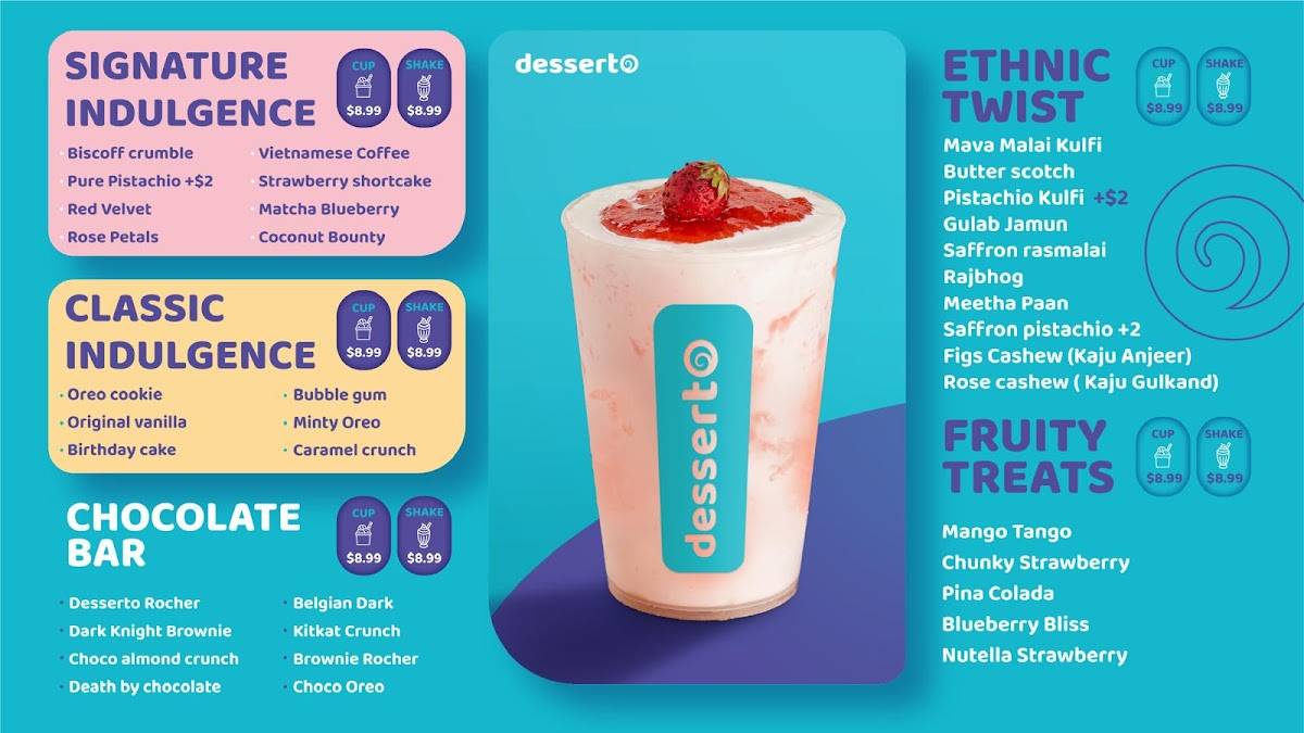 Menu at Desserto Waterloo restaurant, Waterloo