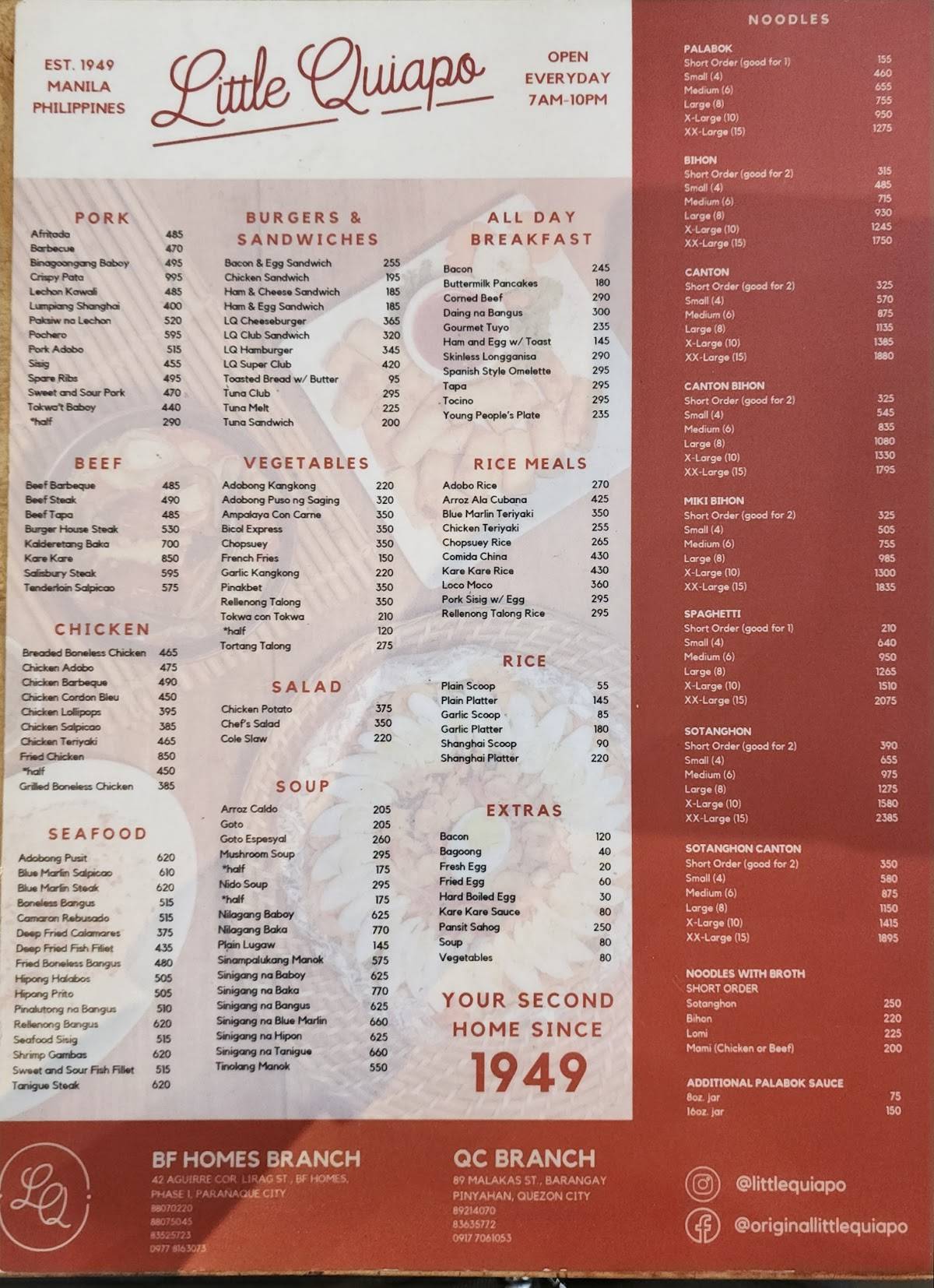 Menu at Little Quiapo desserts, Quezon City