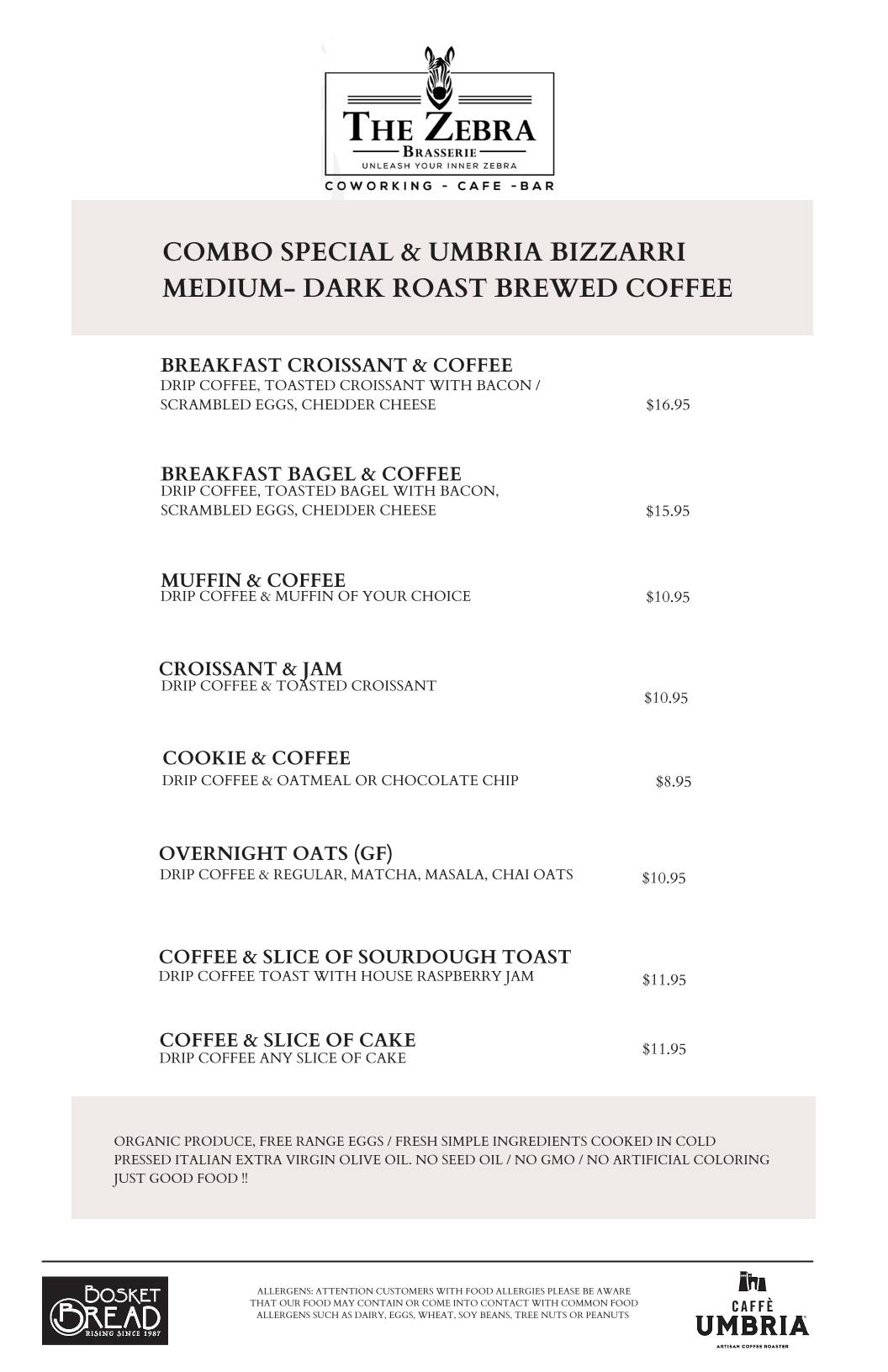 Menu at The Zebra Brasserie desserts, Wenatchee
