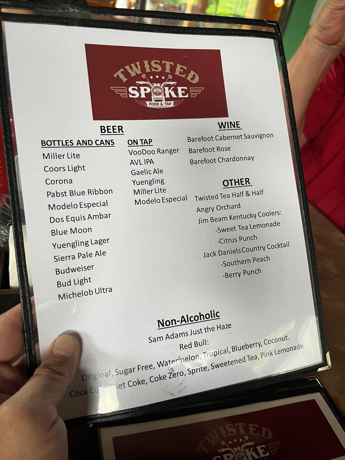 Menu at Twisted Spoke desserts, Maggie Valley
