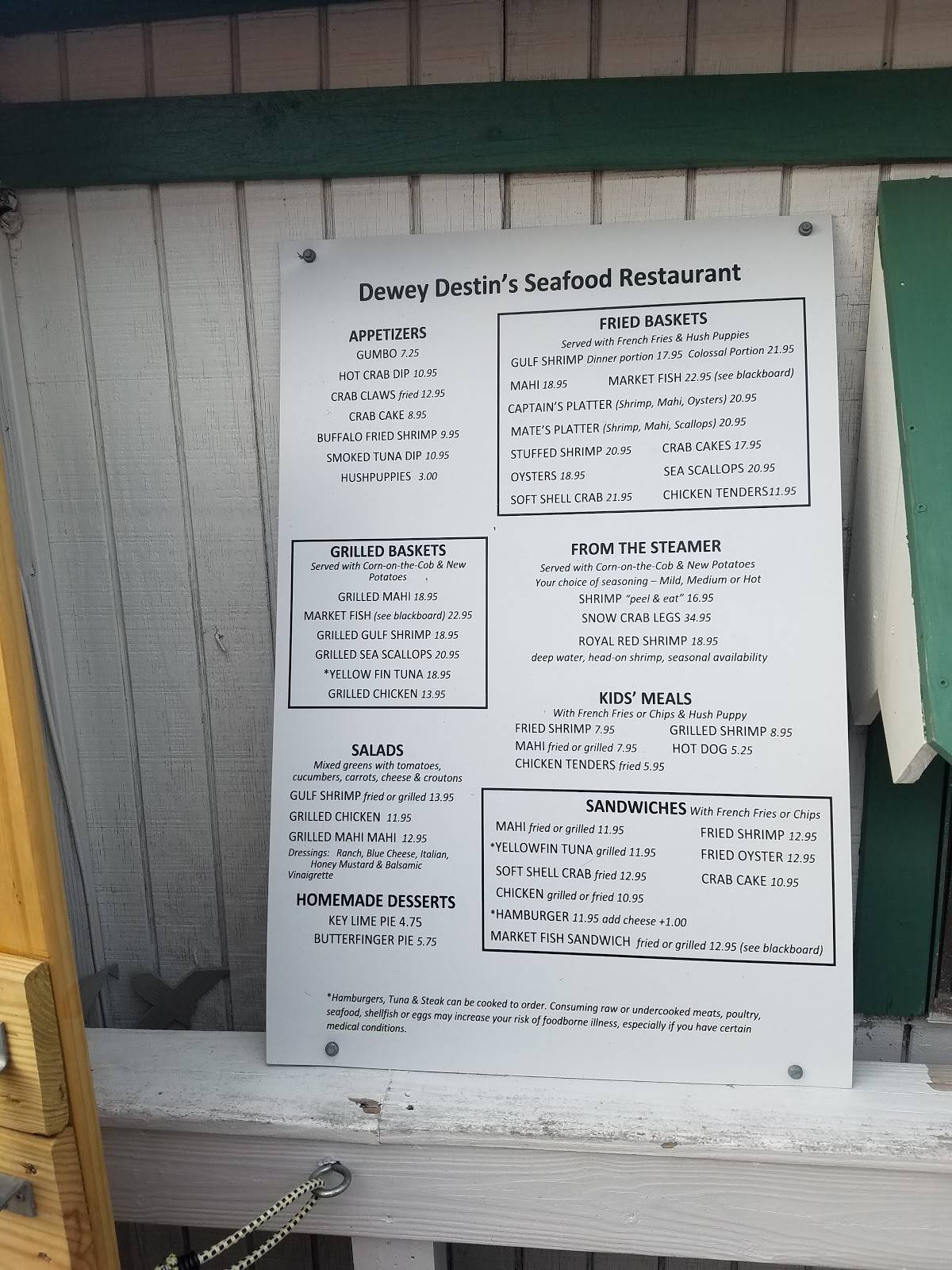 Menu at Dewey Destin's Seafood Restaurant, Destin