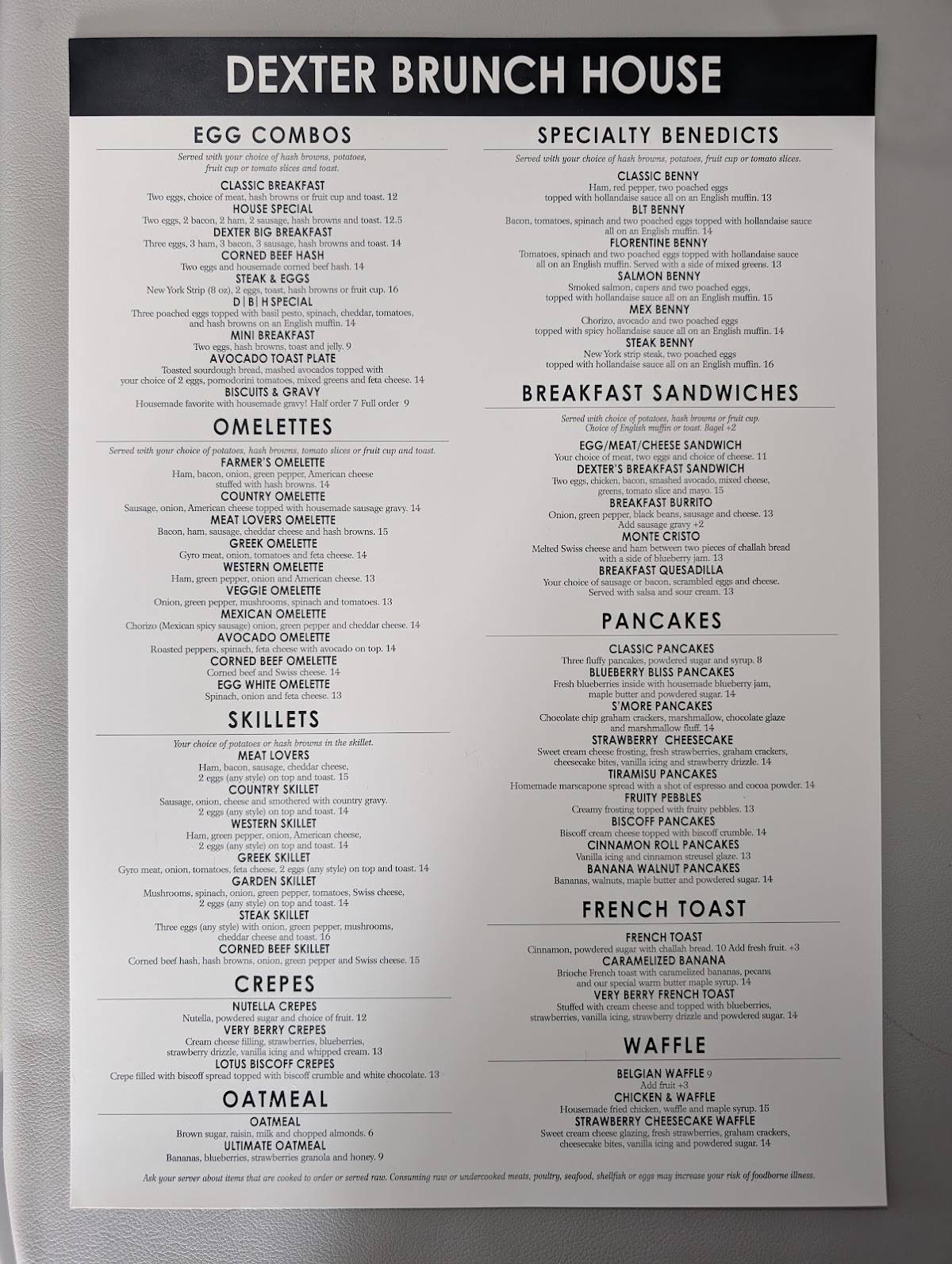 Menu at Dexter Brunch House restaurant, Dexter