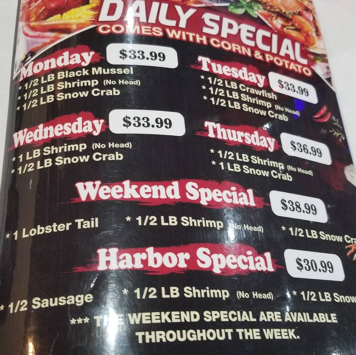 Menu at Harbor Crabs restaurant, Dickson City, 1132 Ravine St