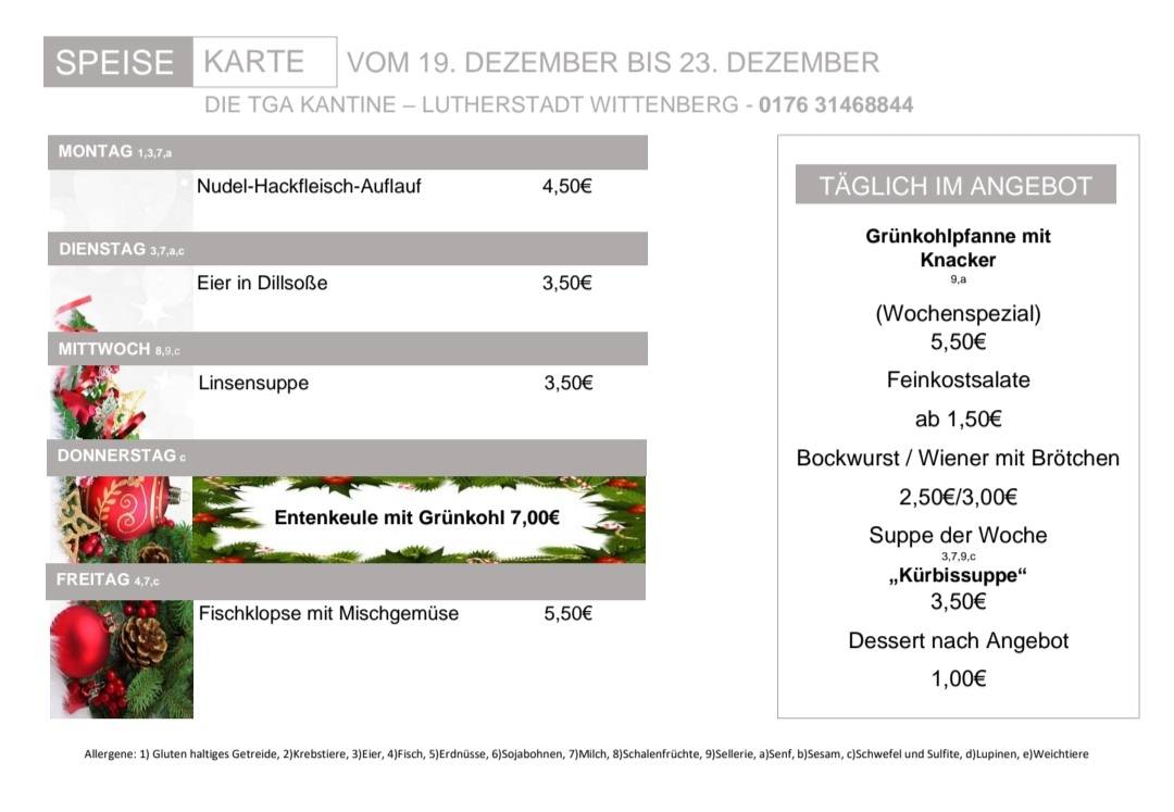 Carta de cafetería Die TGA Kantine, Wittenberg
