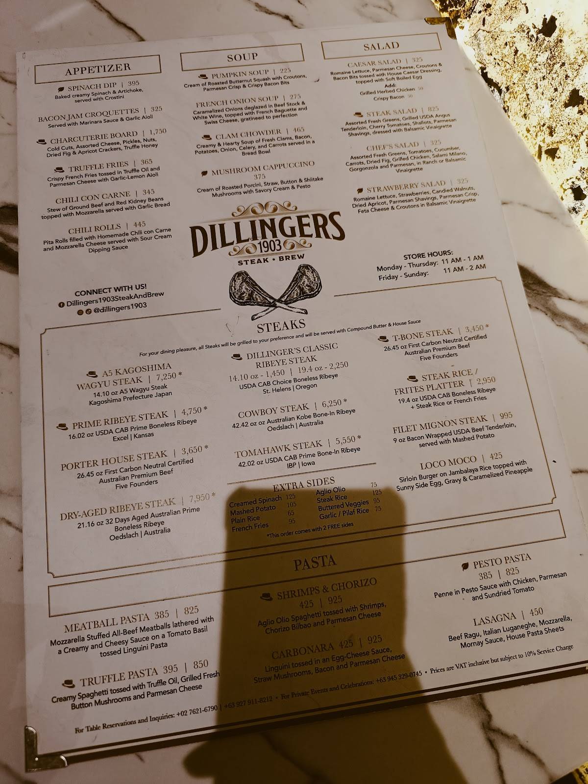 Menu at Dillingers 1903 Steak and Brew pub & bar, Makati