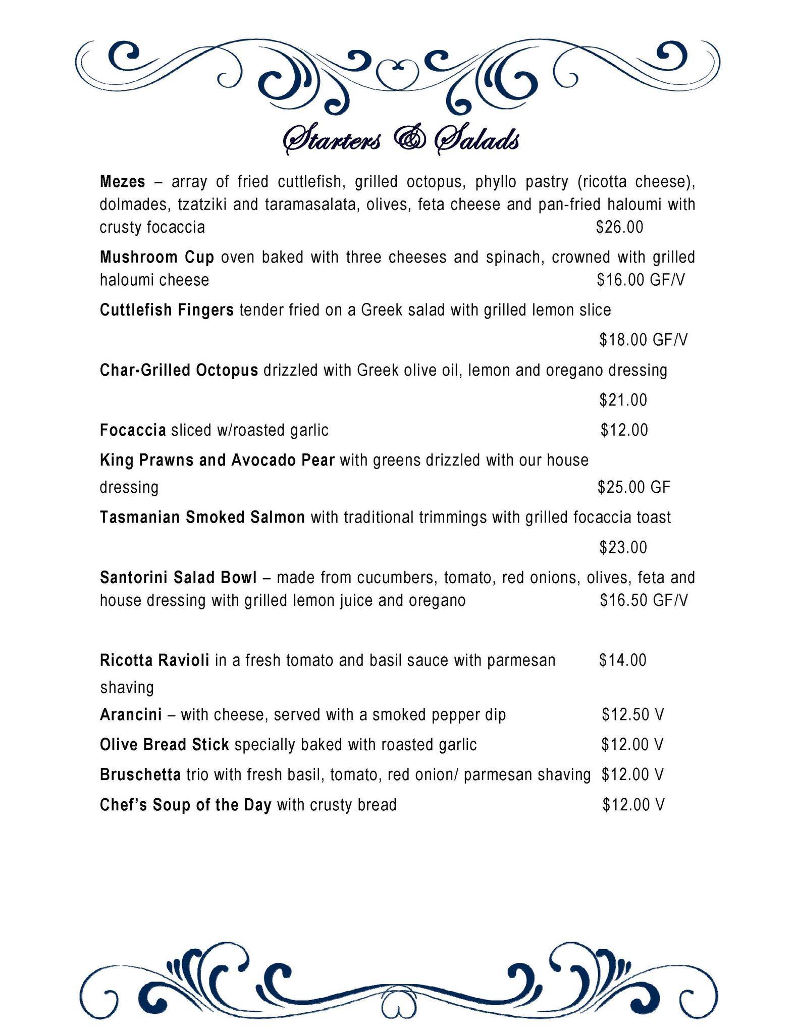 Menu at Dimitris Mediterranean Restaurant, Gladstone Central