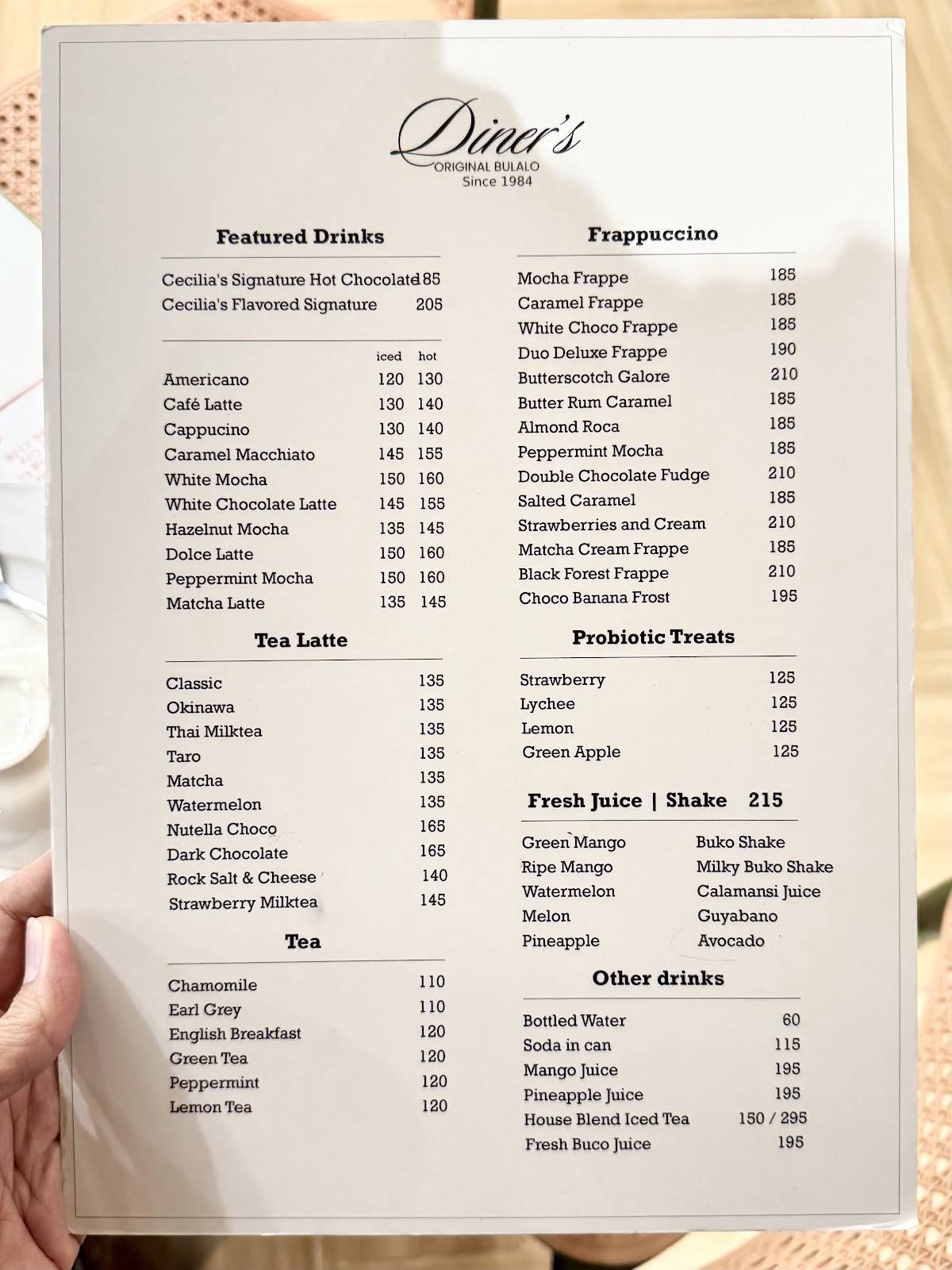 Menu at Diner's Original Bulalo Restaurant View Branch, Silang, West 4120