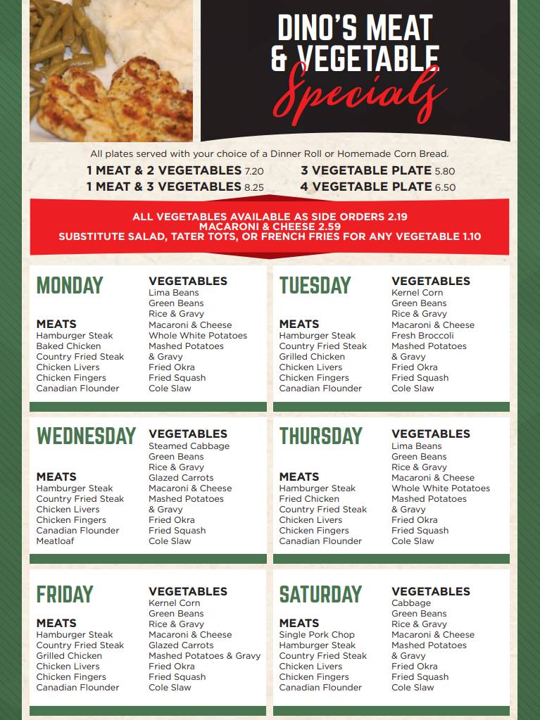 Menu at Dino’s Family Restaurant, Mauldin, 775 E Butler Rd