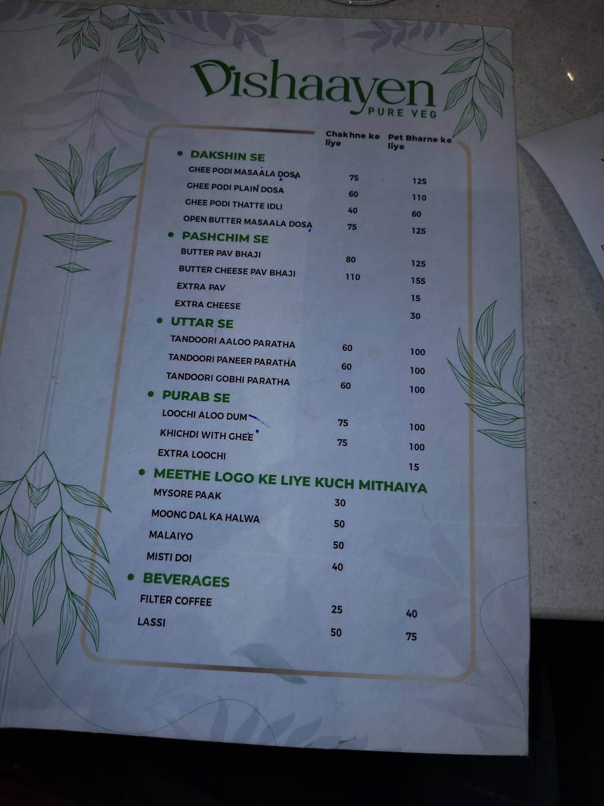 Menu at Dishaayen pure veg, Ranchi