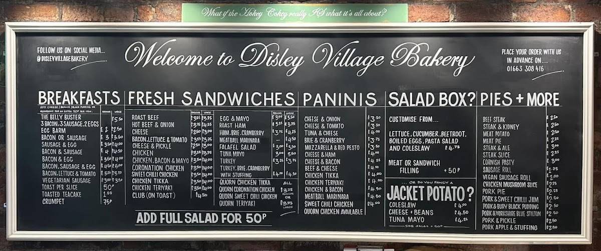 Menu at Disley Village Bakery, Stockport