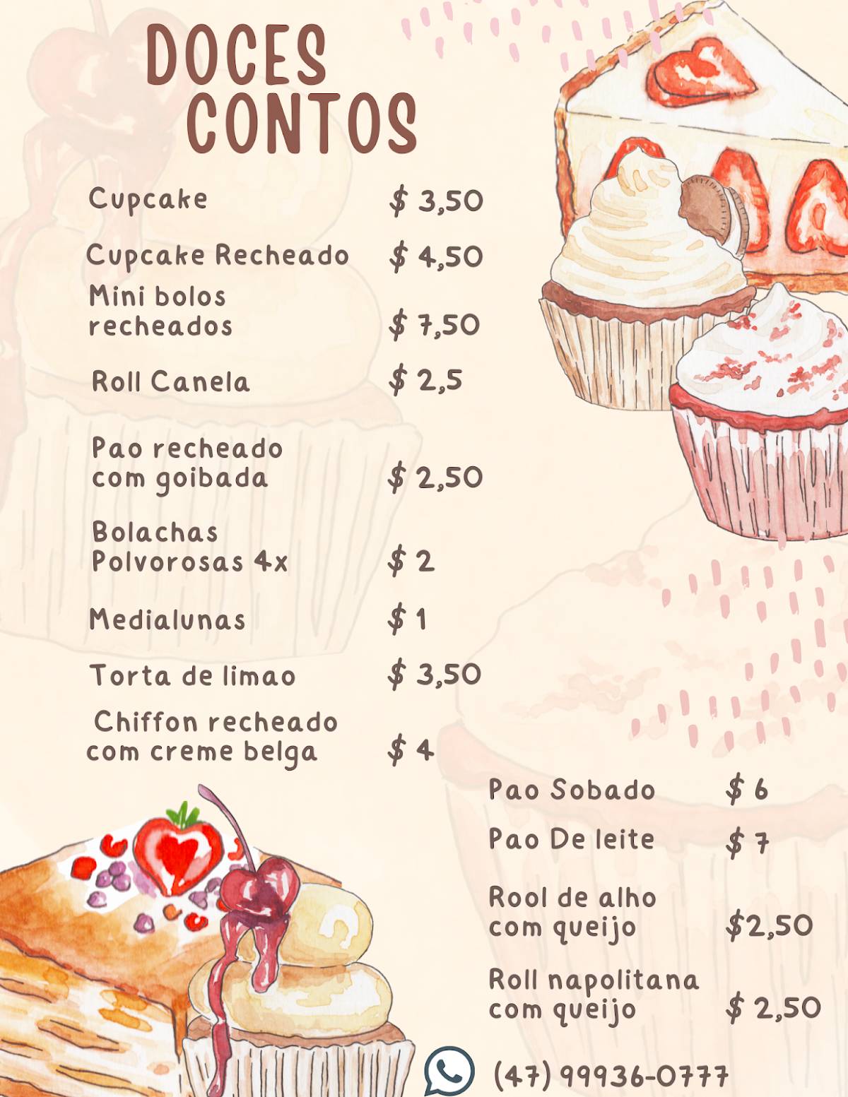 Menu em Doces Contos, Balneário Camboriú