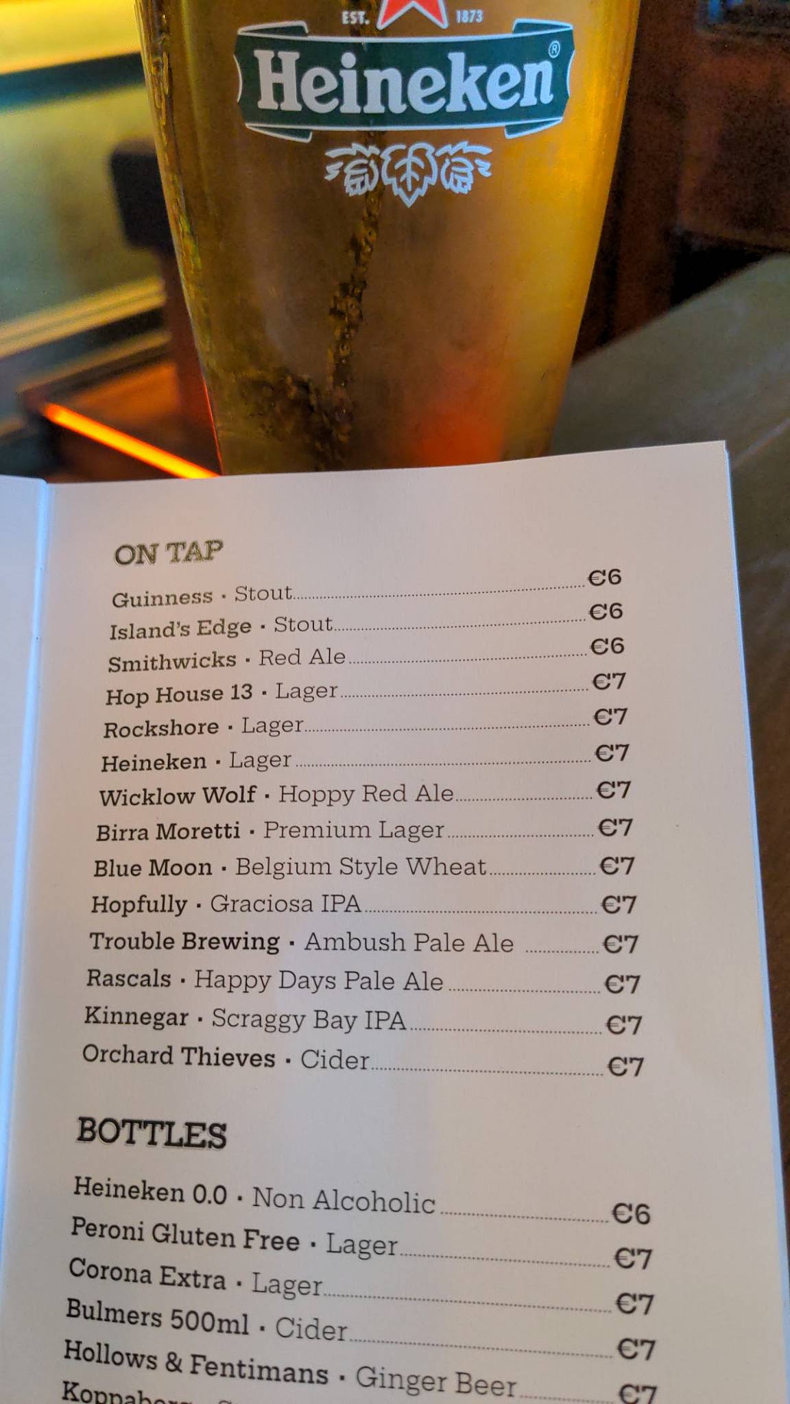 Menu at Dockers pub & bar, Dublin