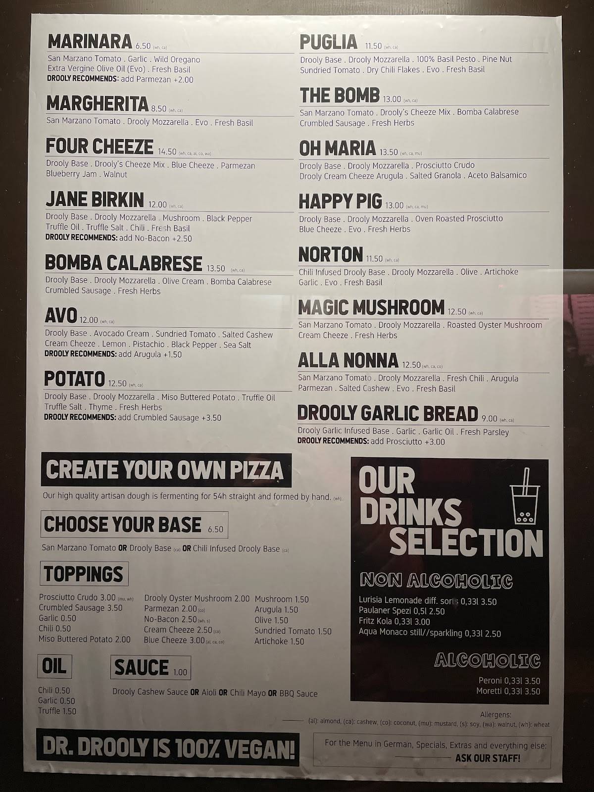 Speisekarte von Doctor Drooly pizza, München