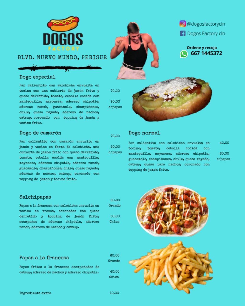 Menu at Dogos Factory restaurant, Culiacán