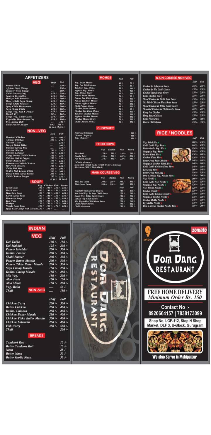 Menu at Dom Dang Restaurant, Gurugram