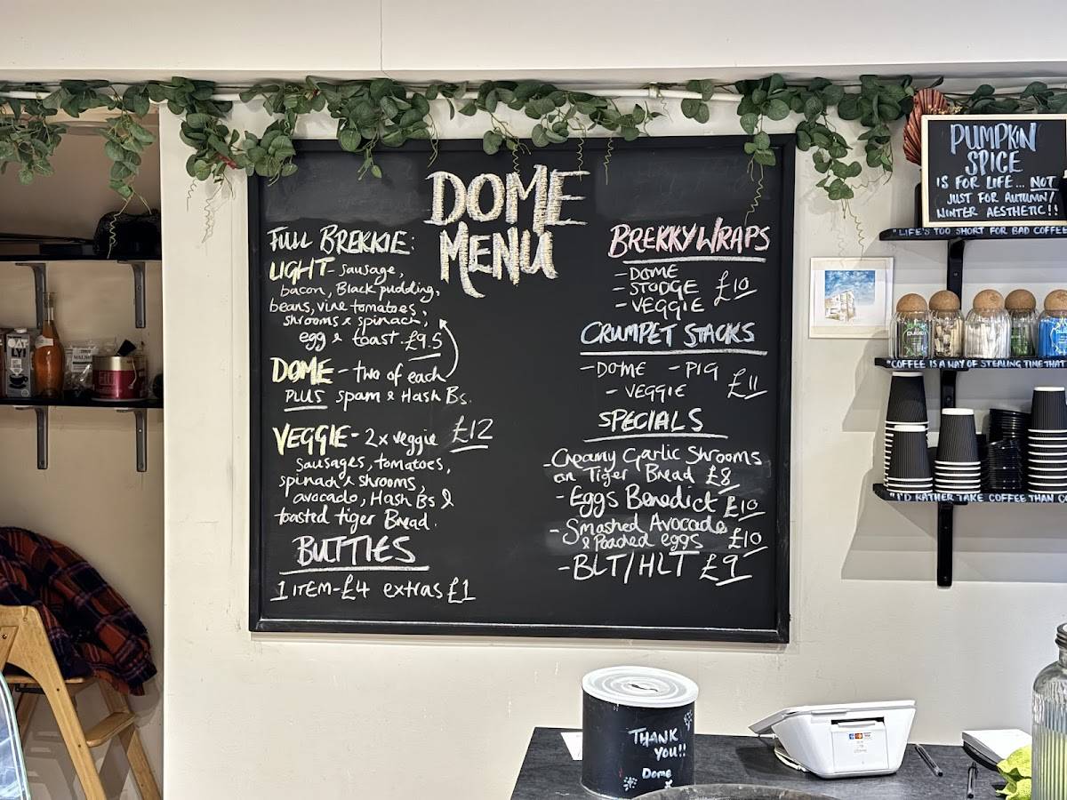 Menu at Dome Cafe, Oldham